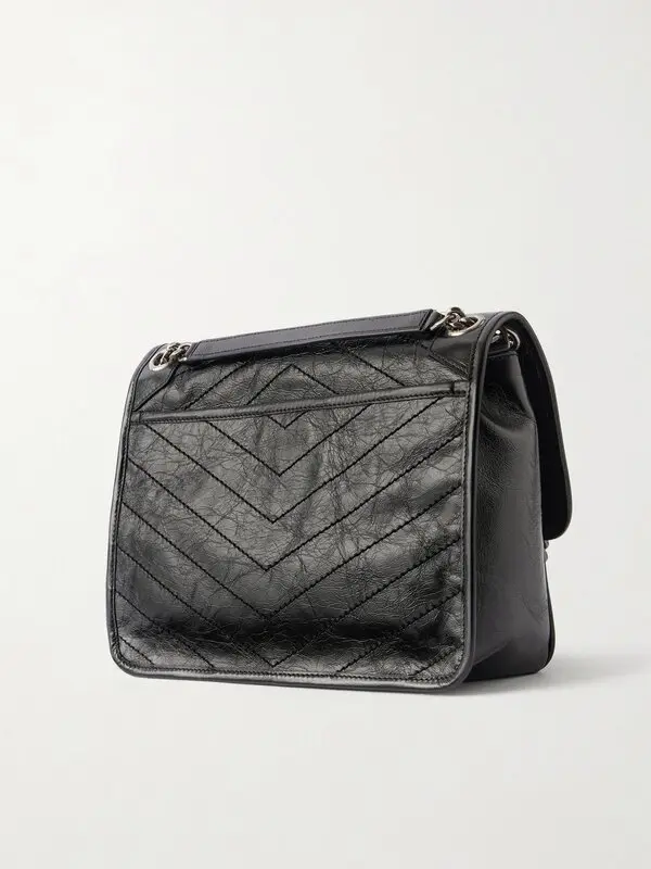 Saint Laurent Niki Medium Crinkled Glossed-leather Shoulder Bag - Black
