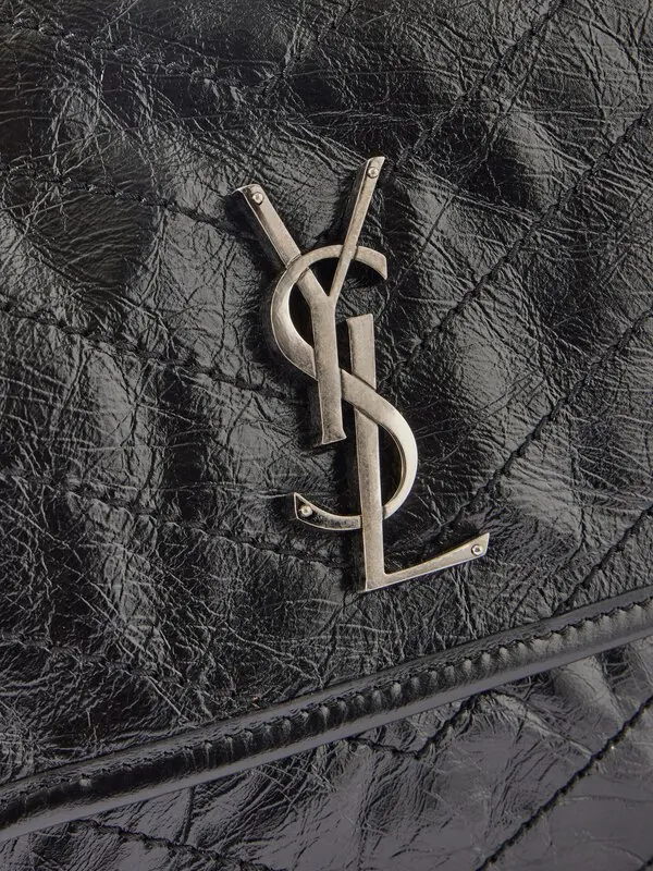 Saint Laurent Niki Medium Crinkled Glossed-leather Shoulder Bag - Black