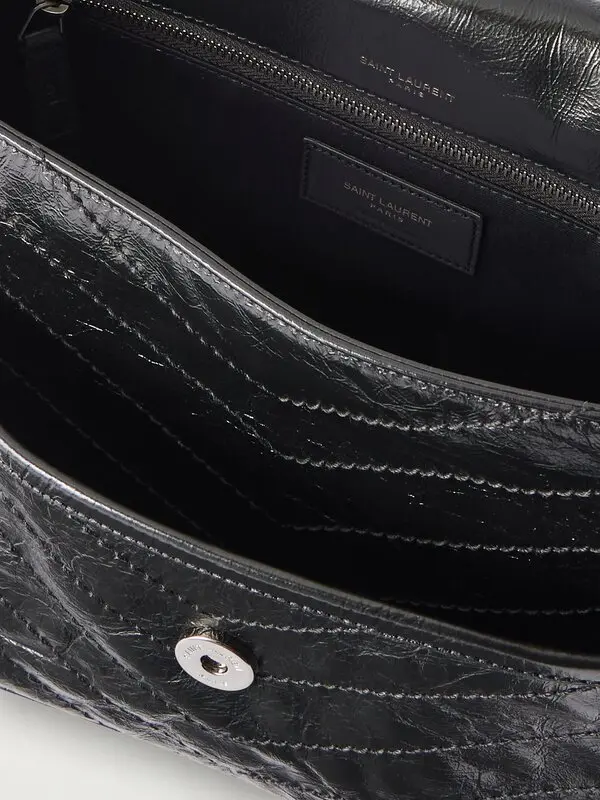 Saint Laurent Niki Medium Crinkled Glossed-leather Shoulder Bag - Black