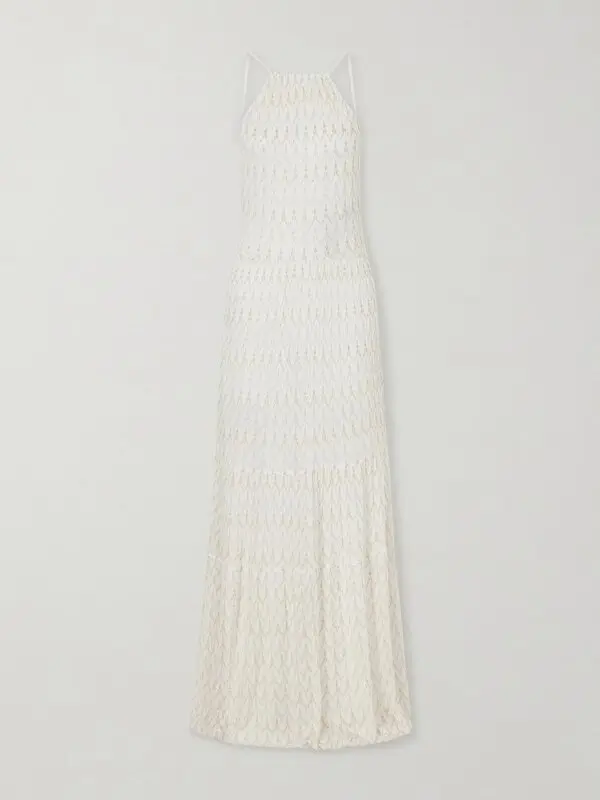 Missoni Metallic Crochet-knit Halterneck Maxi Dress - White