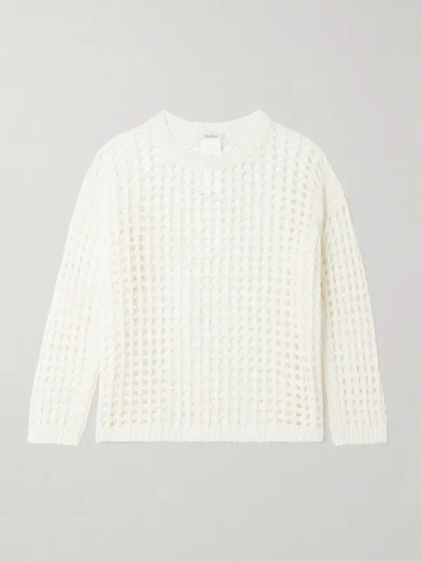 Max Mara Crocheted Cotton Sweater - White