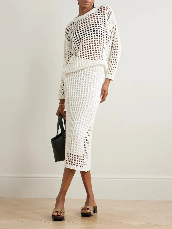 Max Mara Crocheted Cotton Sweater - White