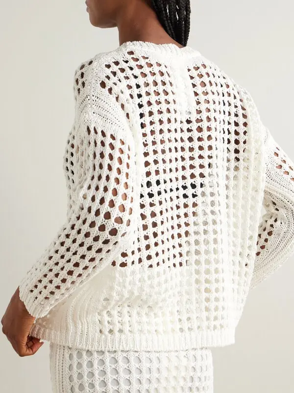 Max Mara Crocheted Cotton Sweater - White