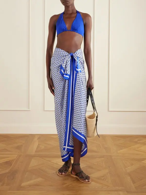 Max Mara Spuma Printed Silk Pareo - Blue