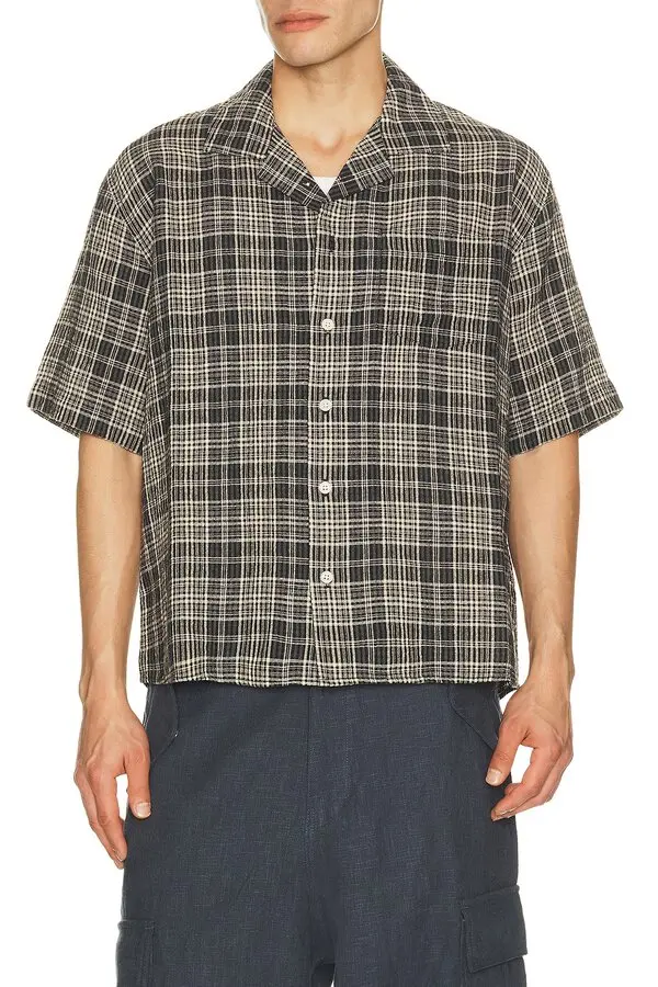 CORRIDOR Plaid Seersucker Short Sleeve Shirt - Black