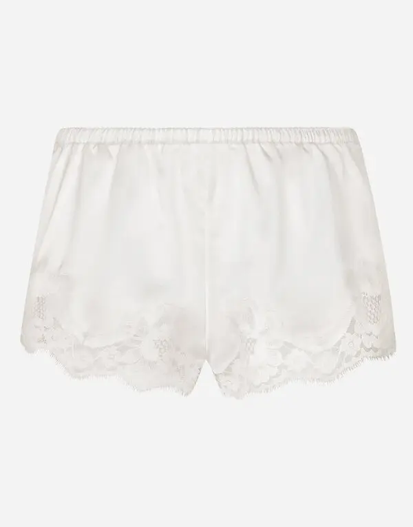 Dolce & Gabbana Satin Stretch Silk Shorts With Lace Detailing