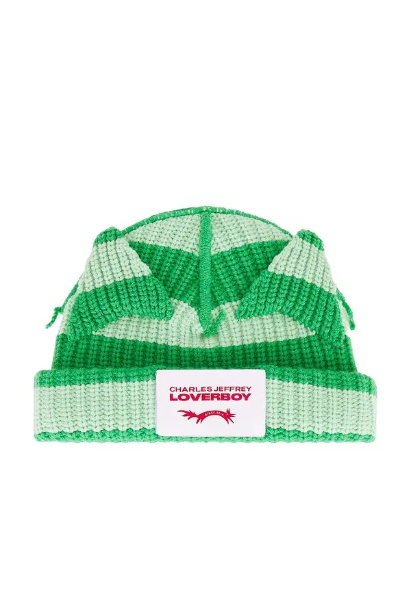 CHARLES JEFFREY Chunky Ears Beanie - Green Stripe