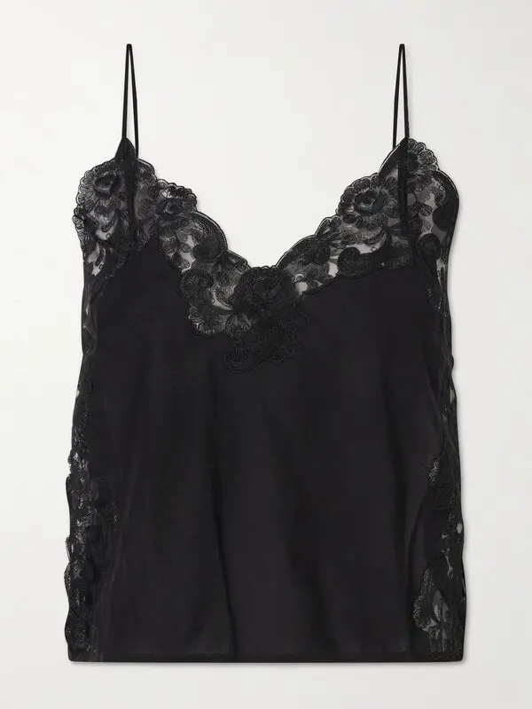 Loretta Caponi Oriana Lace-trimmed Cotton Tank - Black