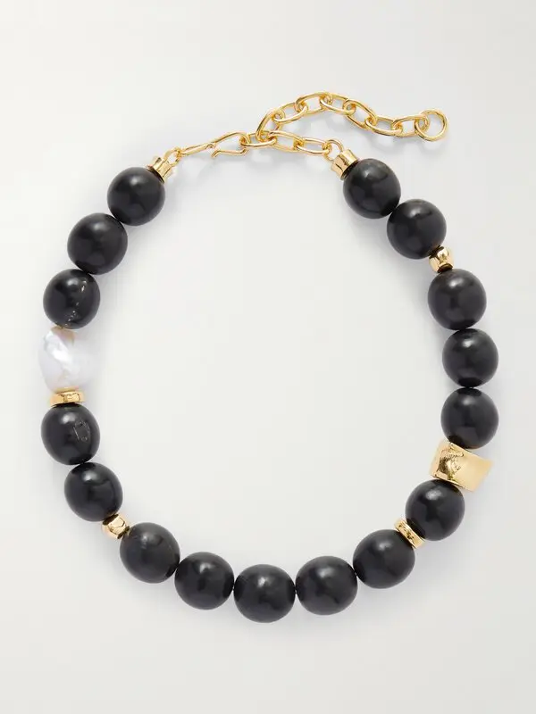 LIZZIE FORTUNATO Oria Gold-plated, Pearl And Horn Beaded Necklace - Black