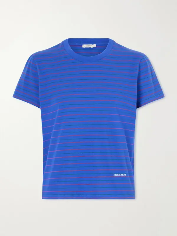 KALLMEYER Kenzie Embroidered Striped Cotton-jersey T-shirt - Blue