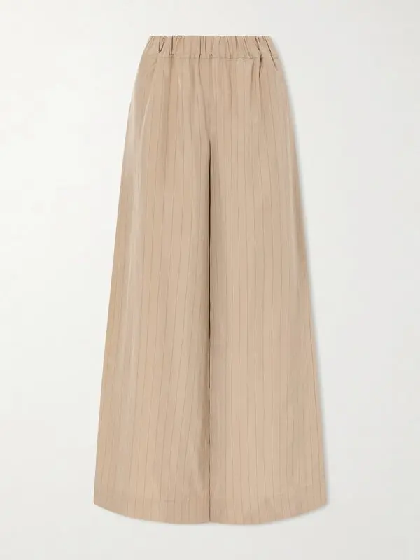 LIBEROWE Pinstriped Satin Palazzo Pants - Neutrals