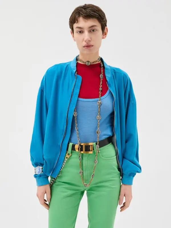 Versace Embroidered Ribbed Wool Tank Top - Blue