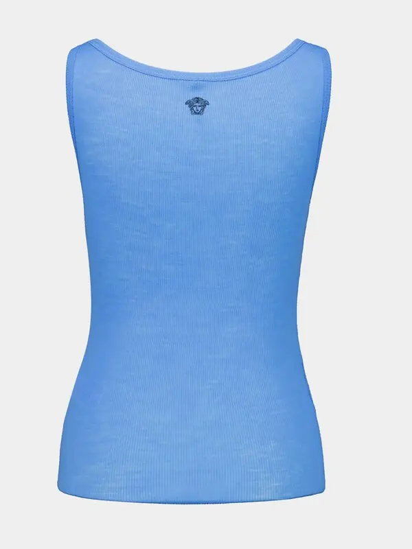 Versace Embroidered Ribbed Wool Tank Top - Blue