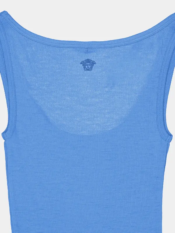Versace Embroidered Ribbed Wool Tank Top - Blue