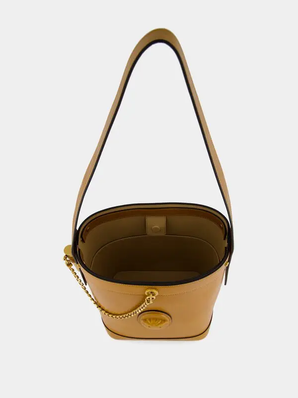 Versace Pivot Small Leather Bucket Bag - Brown