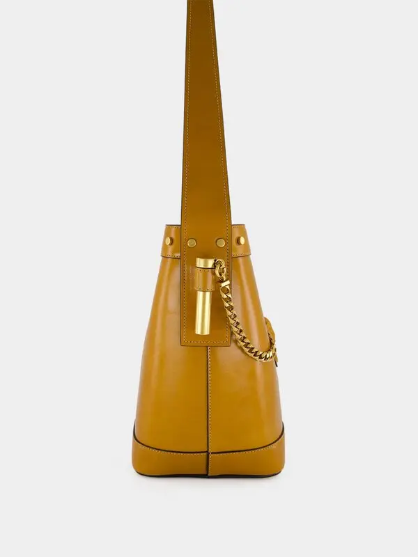 Versace Pivot Small Leather Bucket Bag - Brown