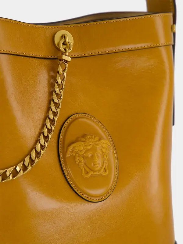 Versace Pivot Small Leather Bucket Bag - Brown
