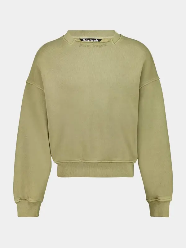 Palm Angels Army Curved Logo Sweatshirt - Green