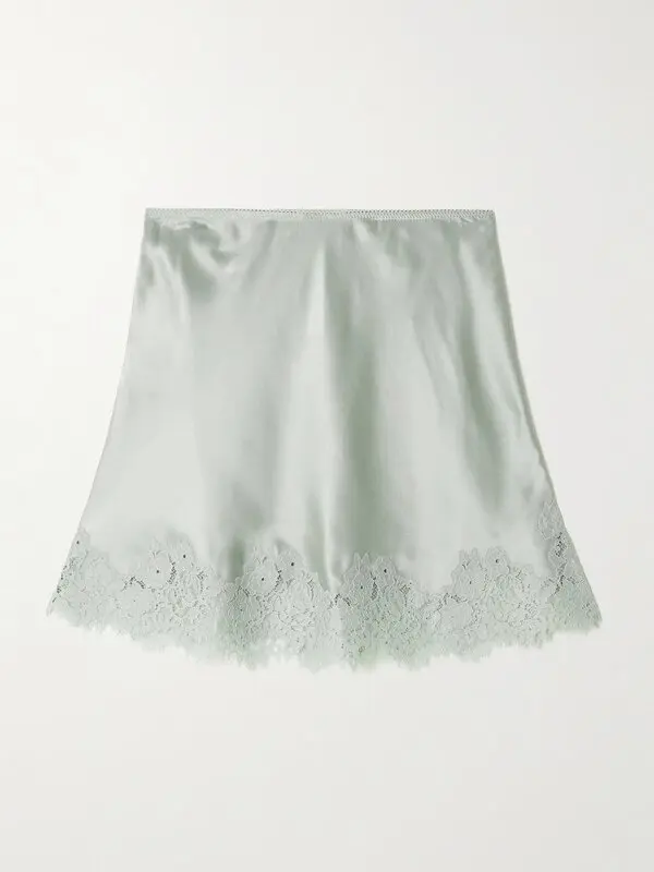 DÔEN Giuliette Floral-print Silk-charmeuse Skirt With Lace Trim - Gray