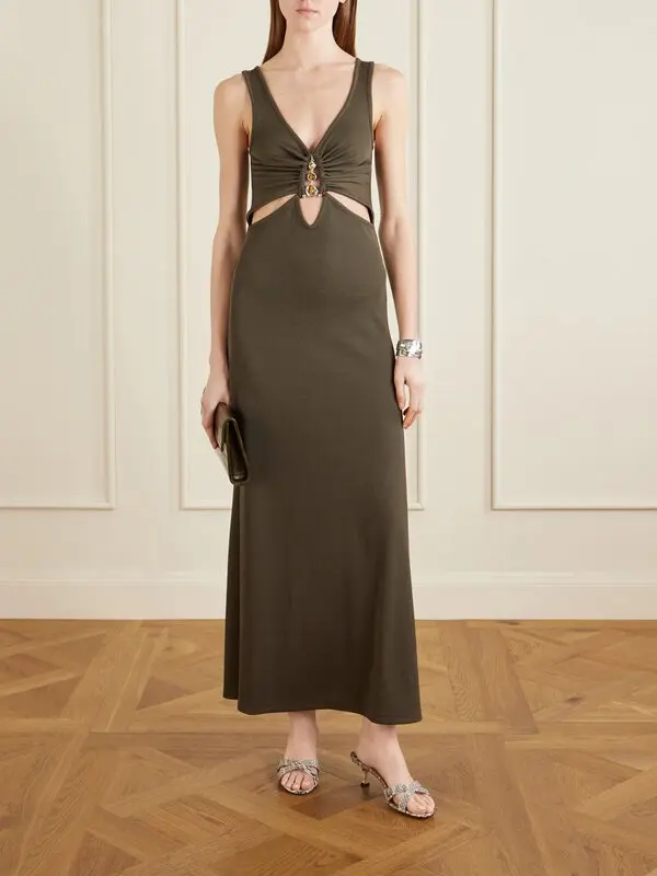 Christopher Esber Droplet Embellished Cut-out Ribbed-jersey Midi Dress