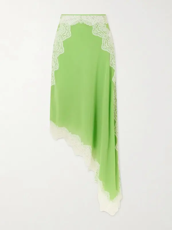 Christopher Esber Verve Asymmetric Lace-trimmed Silk Midi Skirt - Green