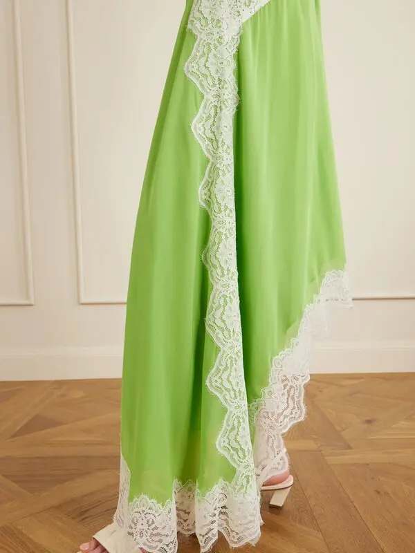 Christopher Esber Verve Asymmetric Lace-trimmed Silk Midi Skirt