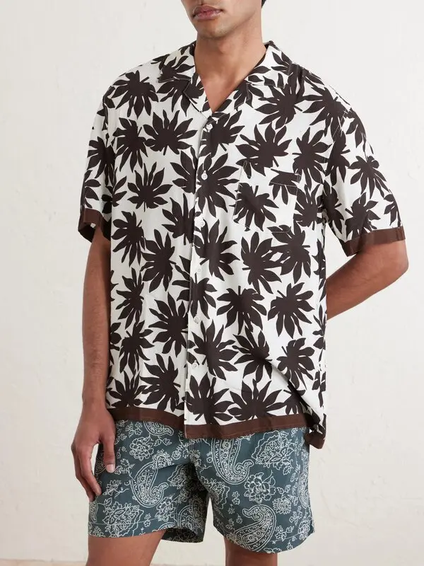 Onia Camp-collar Printed Satin Shirt