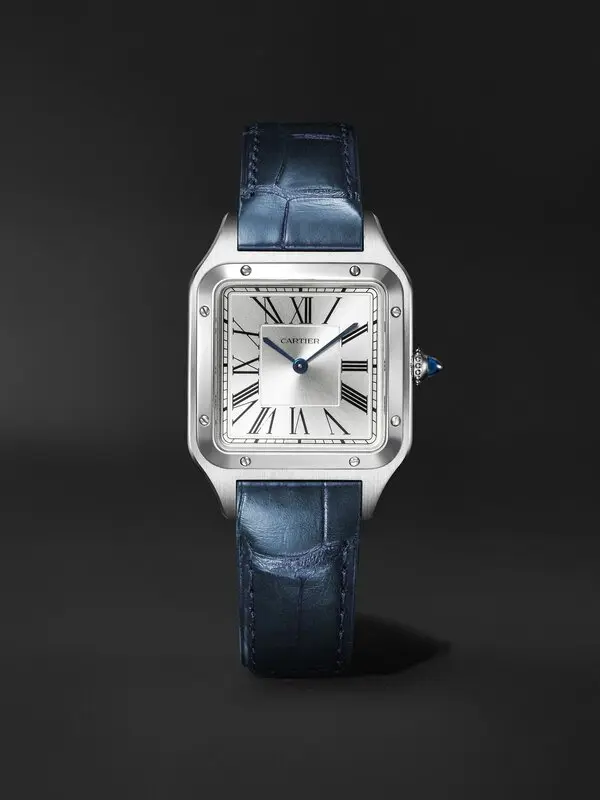 CARTIER Santos-dumont Large 43.5mm Stainless Steel And Alligator Watch - Silver