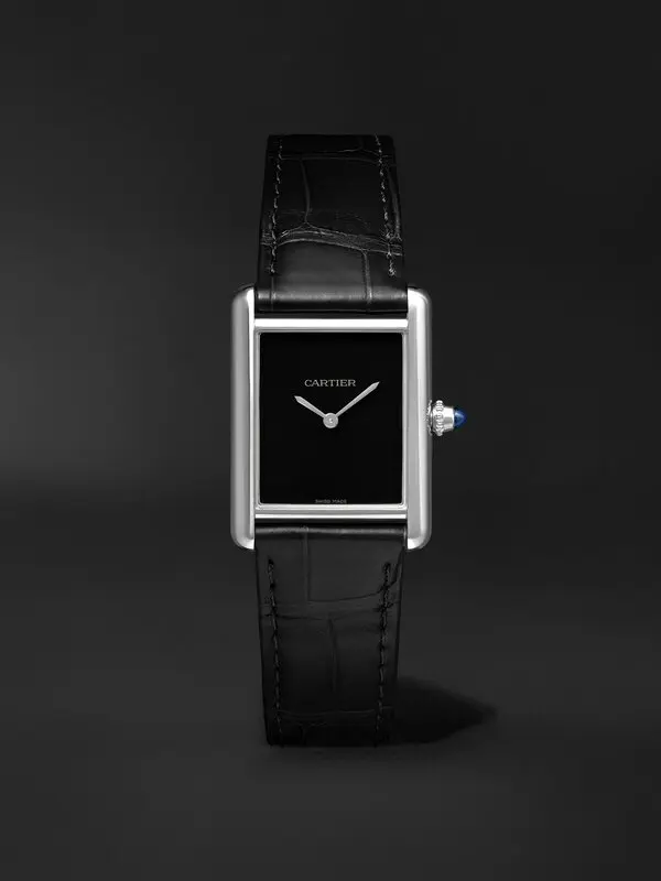 CARTIER Tank Must 33.7mm Stainless Steel And Alligator Strap Watch - Black