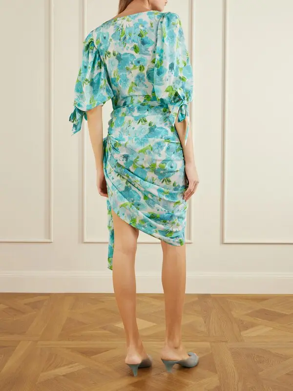 Chloé Draped Floral-print Mini Dress - Blue