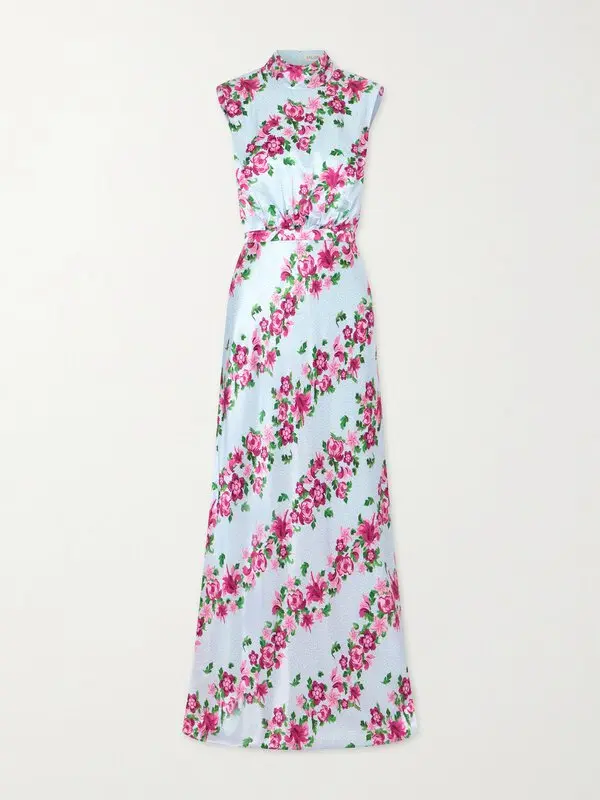 Saloni Fleur Printed Satin Halterneck Gown