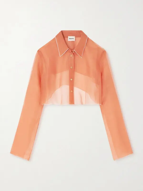 Khaite Fritz Cropped Layered Silk-organza Shirt - Orange