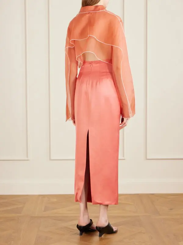 Khaite Fritz Cropped Layered Silk-organza Shirt - Orange