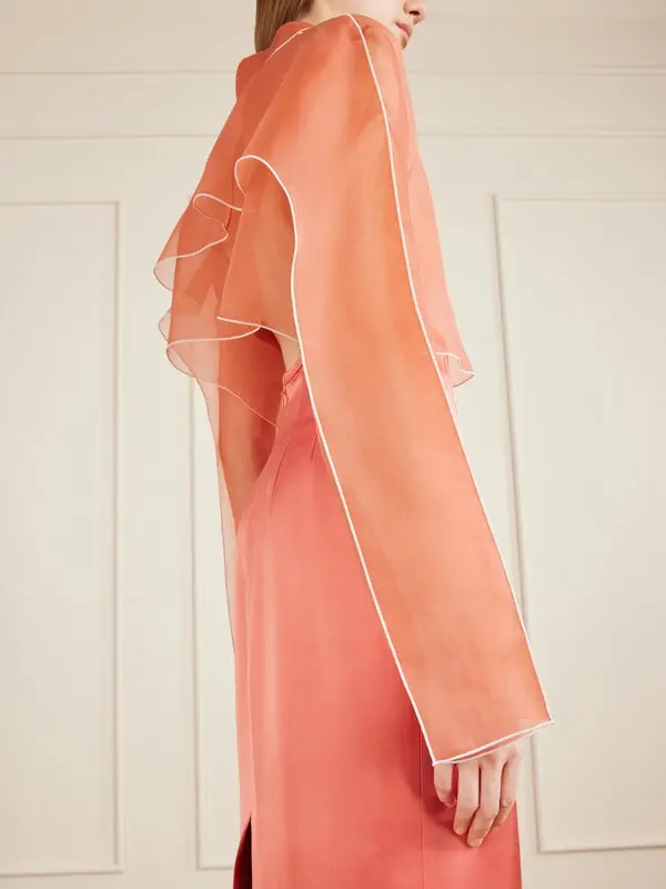 Khaite Fritz Cropped Layered Silk-organza Shirt - Orange