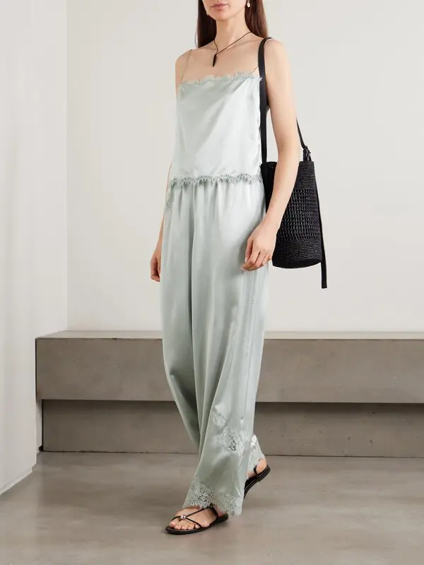 DÔEN Loure Lace-trimmed Silk-satin Top - Gray