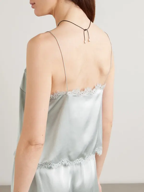 DÔEN Loure Lace-trimmed Silk-satin Top - Gray