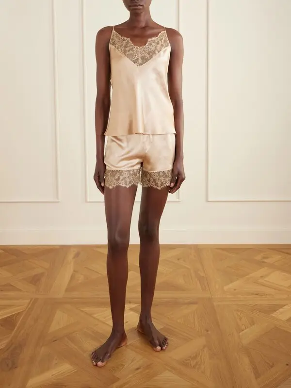 Carine Gilson Lace-trimmed Silk-satin Shorts