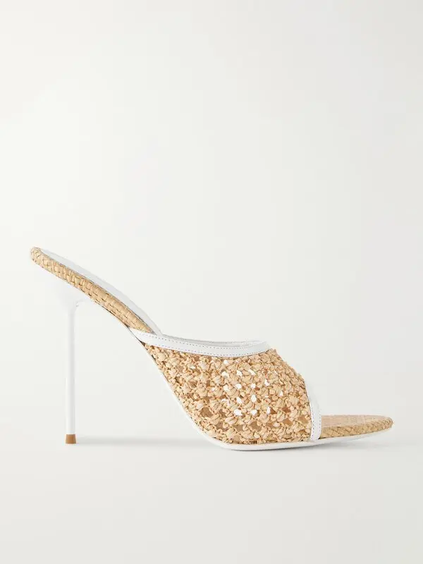 Paris Texas Lidia 105 Straw Mules With Leather Trim