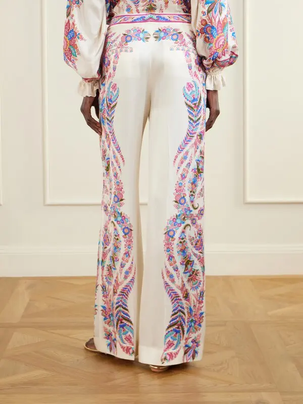 Etro Floral-print Wide-leg Crepe Trousers