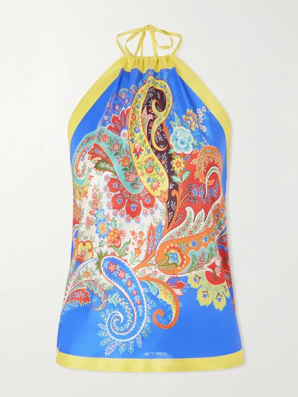 Etro Paisley-print Silk-twill Halterneck Top - Multi