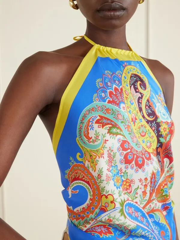 Etro Paisley-print Silk-twill Halterneck Top - Multi