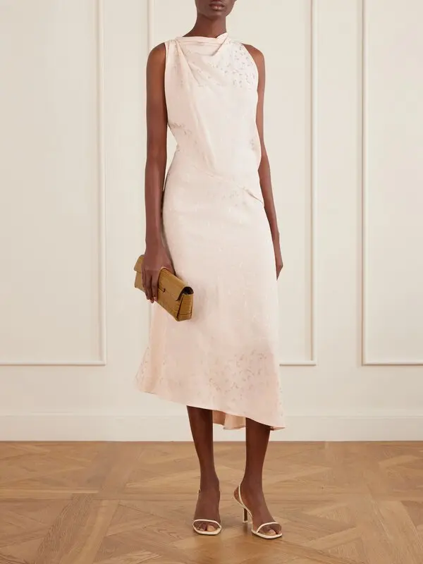 Victoria Beckham Twisted Floral-jacquard Silk Midi Dress - Pink
