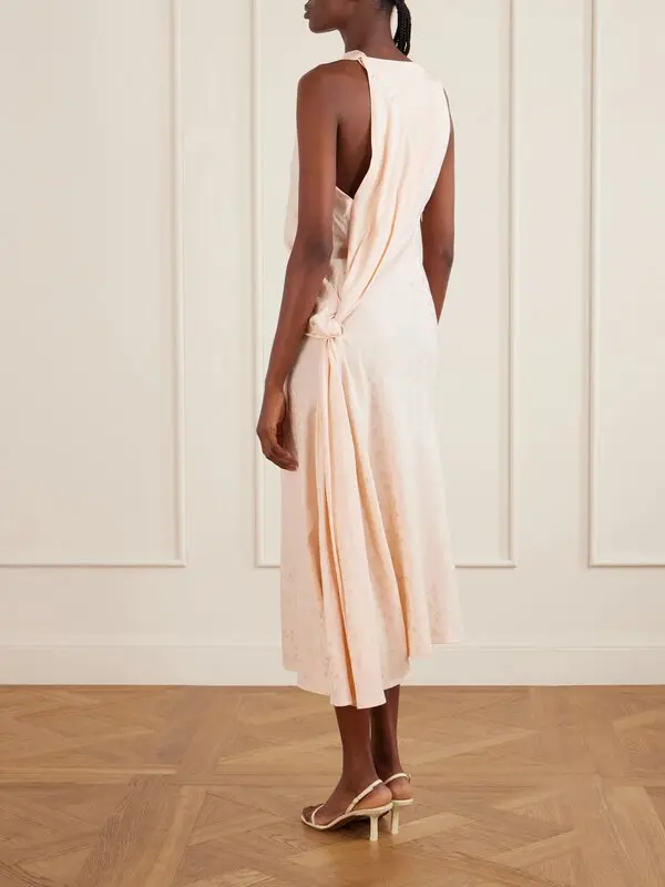 Victoria Beckham Twisted Floral-jacquard Silk Midi Dress - Pink