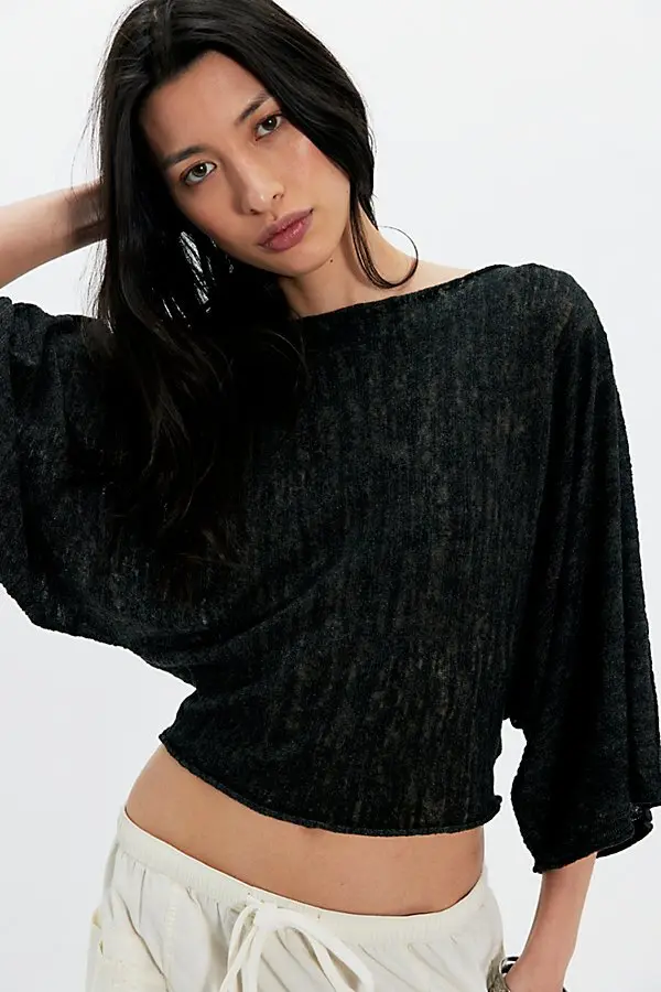Free People Amber Breeze Off-the-shoulder Sweater - Black
