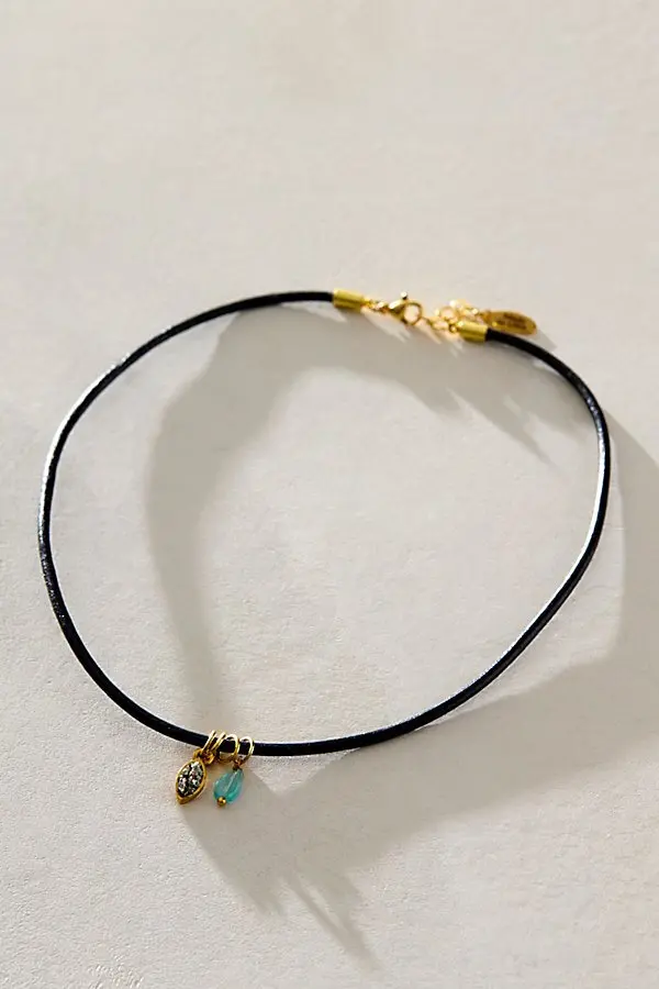MARLY MORETTI Cord Necklace With Stone Charms - Black