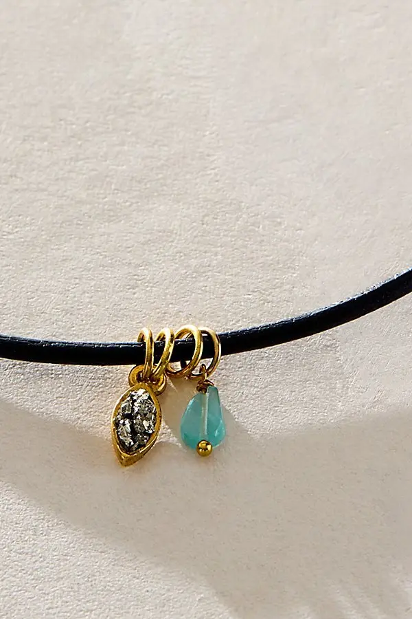 MARLY MORETTI Cord Necklace With Stone Charms - Black