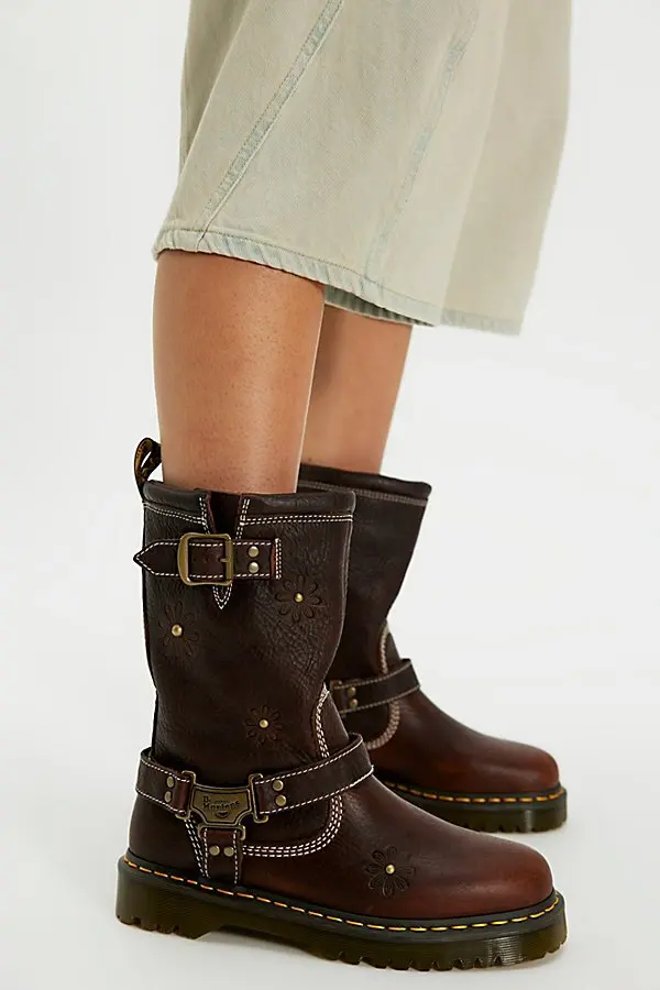 Dr. Martens Anistone Hi Flower Boots - Dark Brown