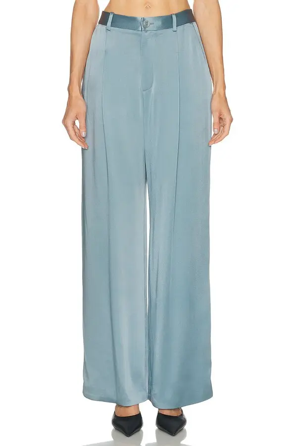 Lapointe Satin Relaxed Pleated Pant - Light Slate