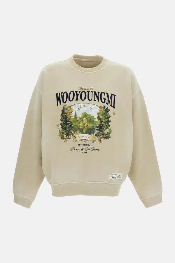 WOOYOUNGMI Crewneck Sweatshirt With Print And Embroidery - Beige