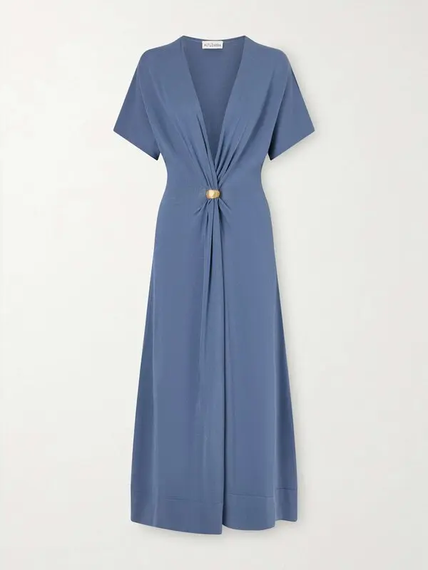 Altuzarra Rena Embellished Gathered Jersey Maxi Dress - Light Blue